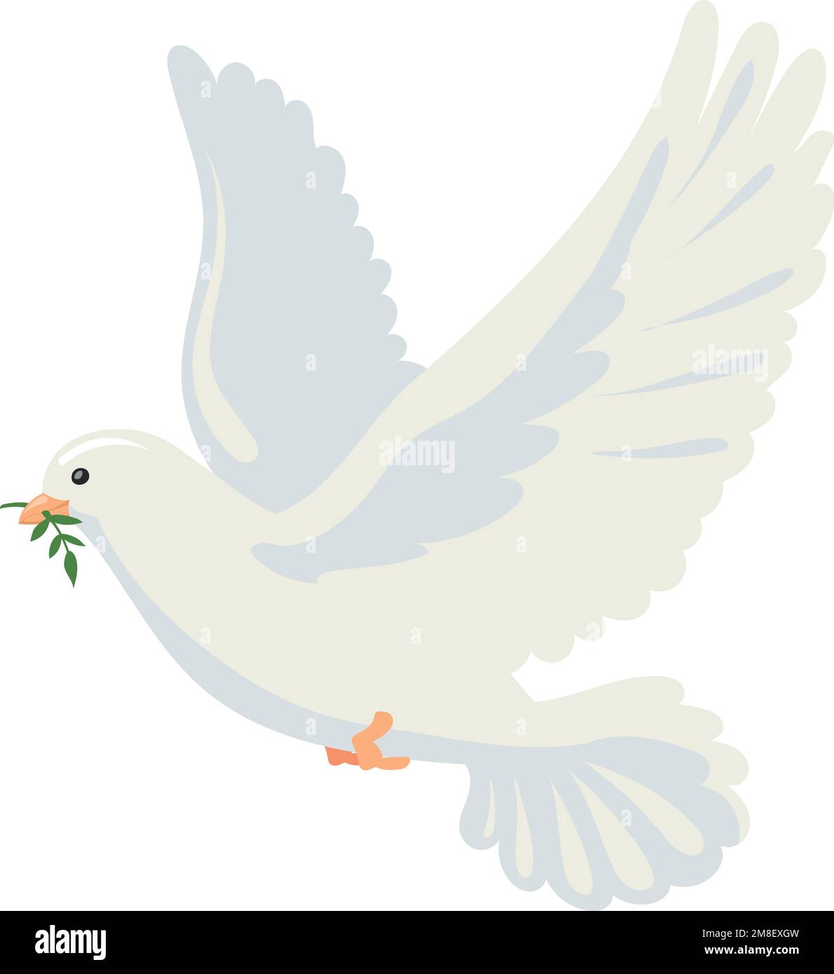 Tauben tragen grünes Blatt. Ein Cartoon-Symbol mit fliegenden Vögeln ...