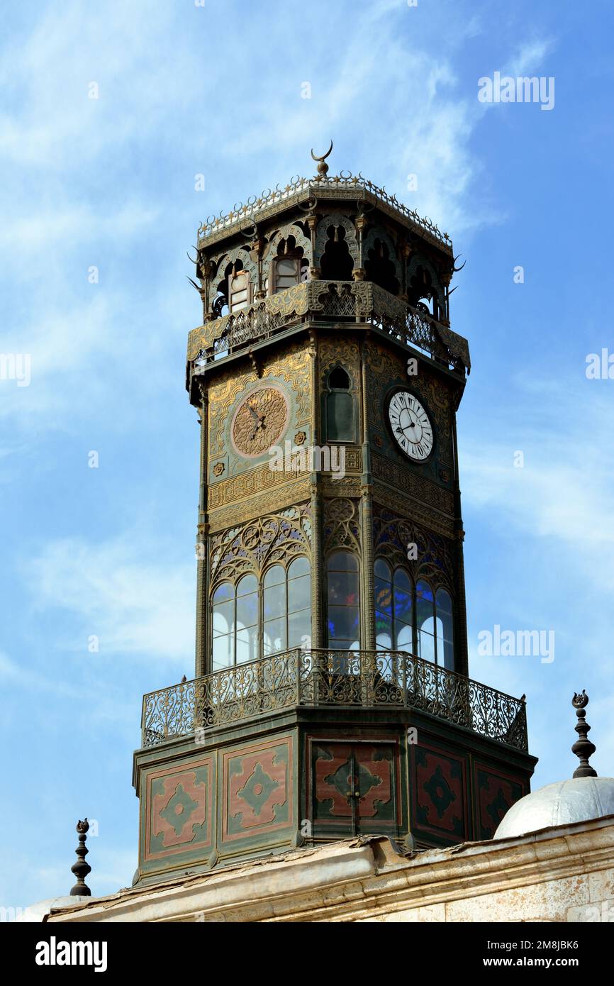 Der Uhrenturm der großen Moschee von Muhammad Ali Pascha oder Alabaster ...