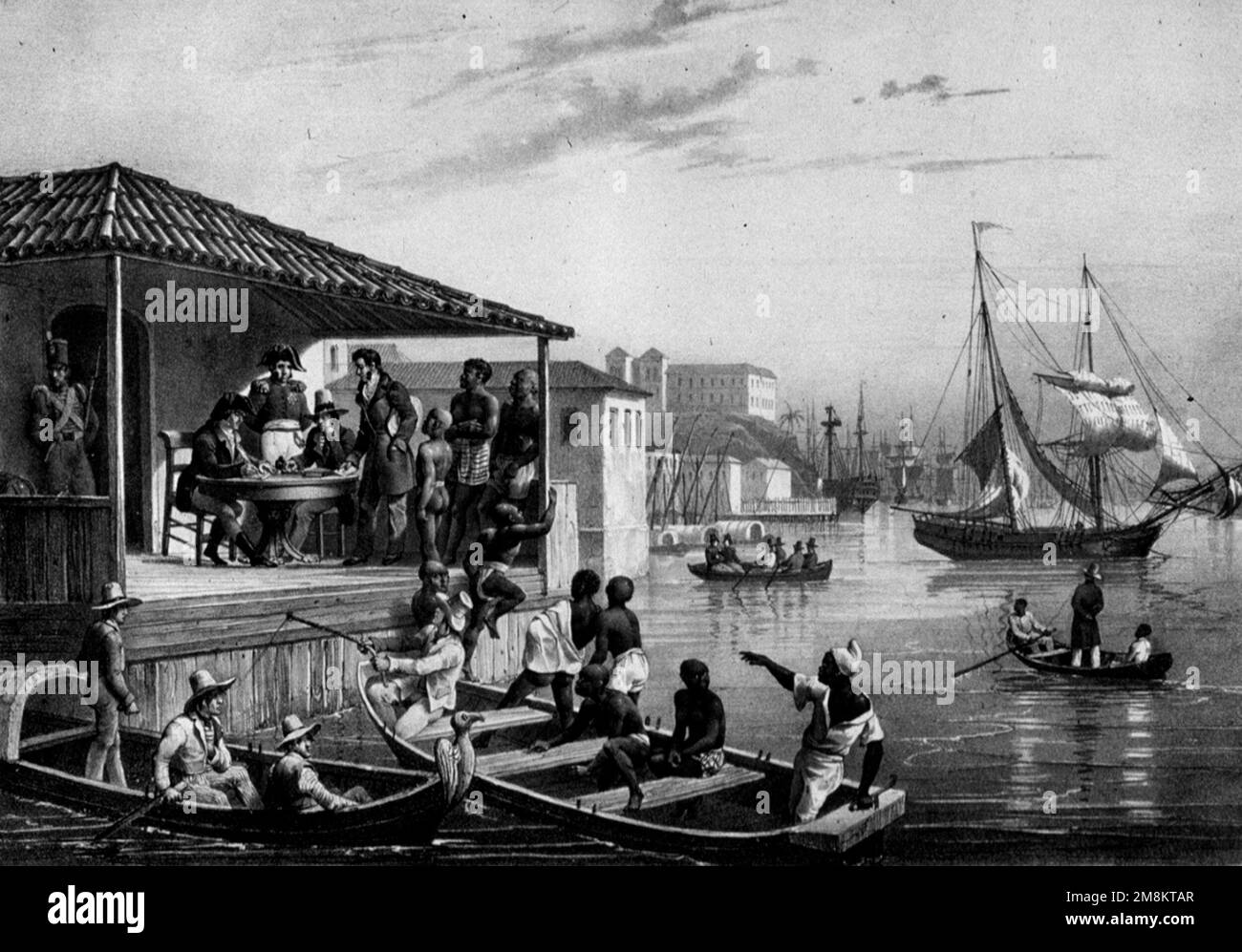 Dieses Bild zeigt neu angekommene Afrikaner, die von kleinen Booten in ...