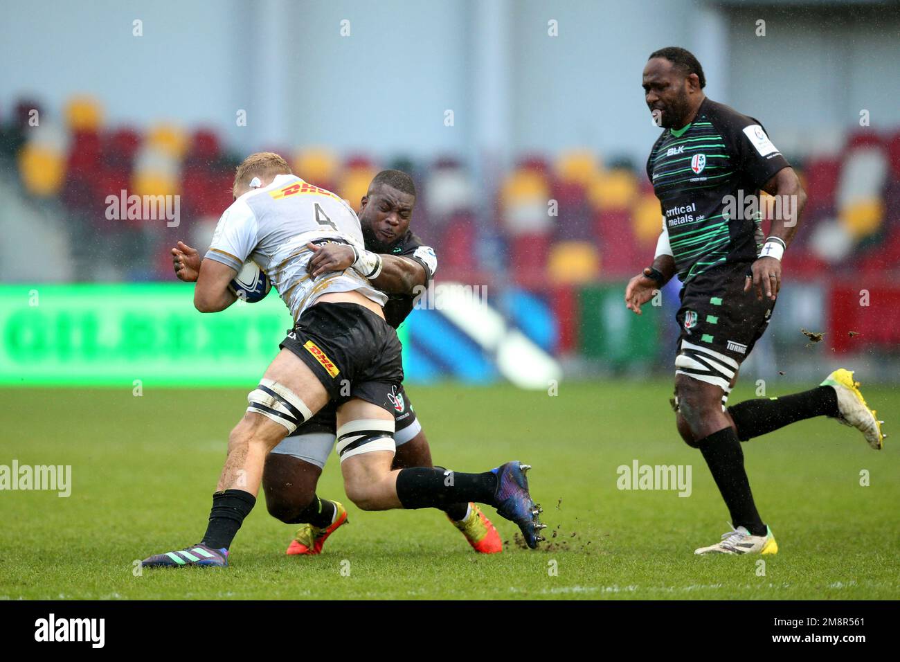 London Irish's Lovejoy Chawatama tritt beim Heineken Champions Cup im ...