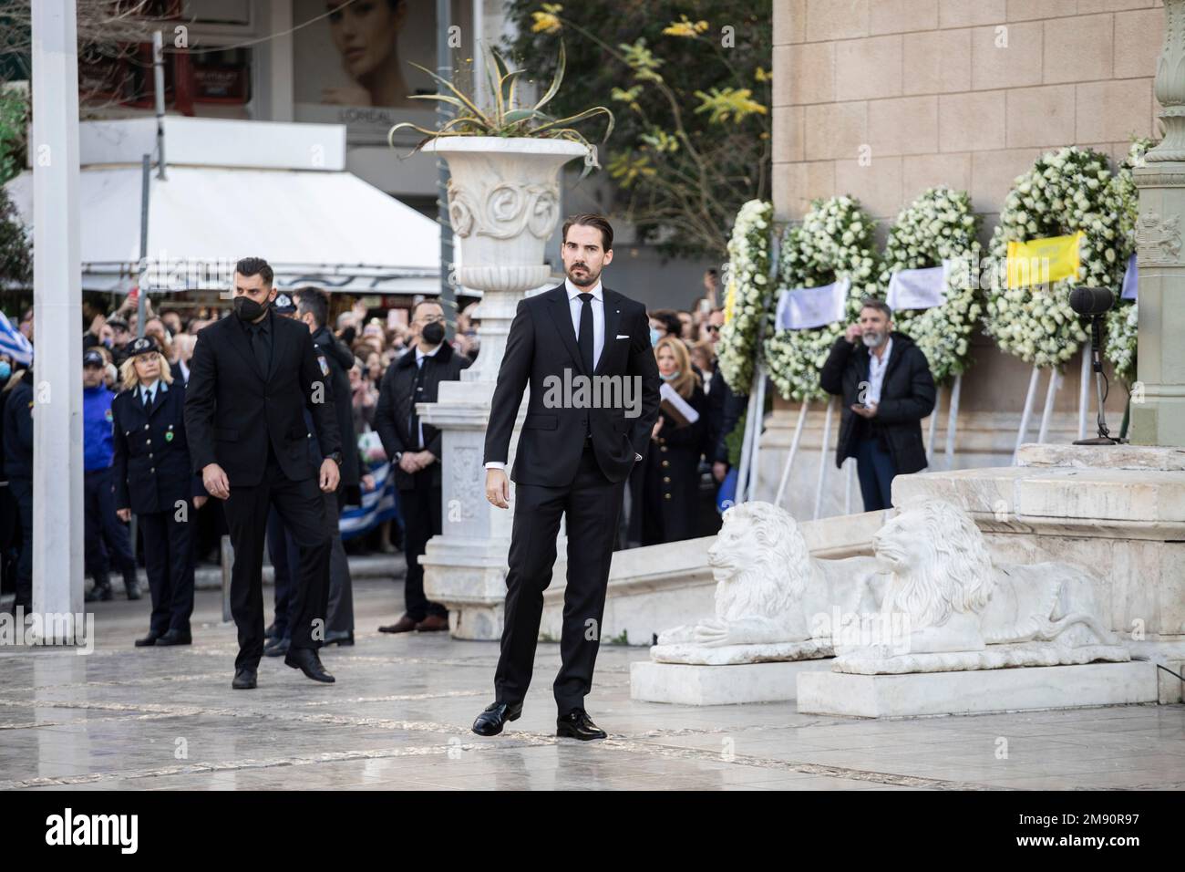 Athen, Griechenland. 16. Januar 2023. Philippos von Griechenland kommt zur Beerdigung des ...