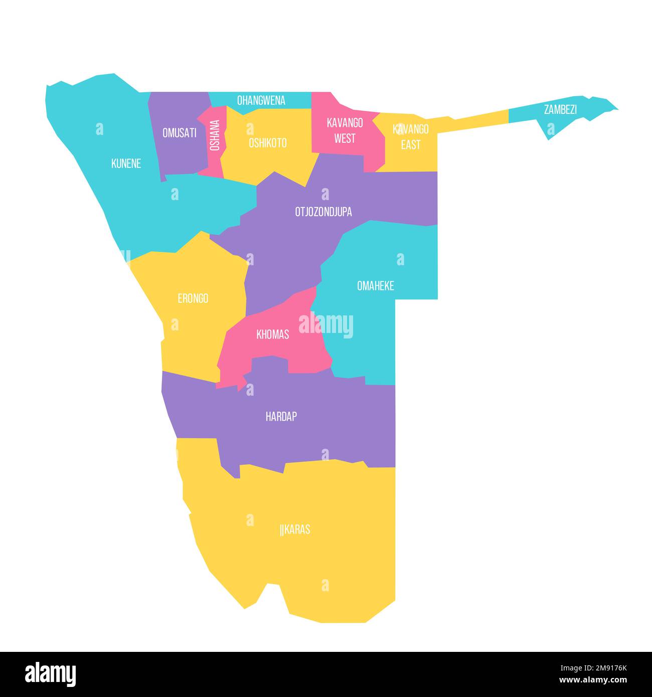 Namibia: Politische Karte der Verwaltungsabteilungen - Regionen. Farbenfrohe Vektorkarte mit ...