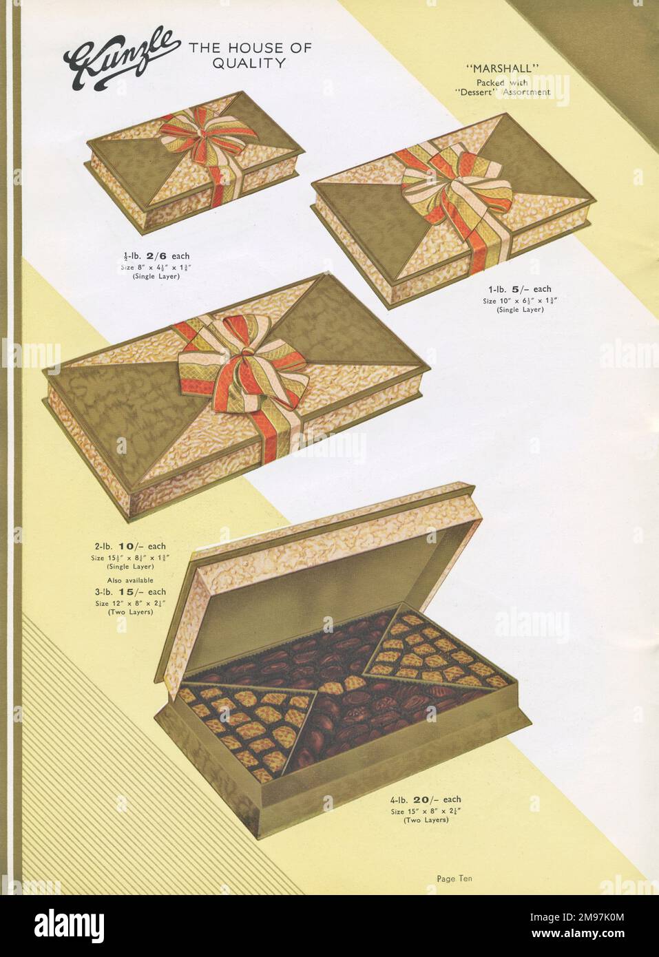 Eine Seite aus einem Katalog, Kunzle Chocolate List, die die luxuriöse ...