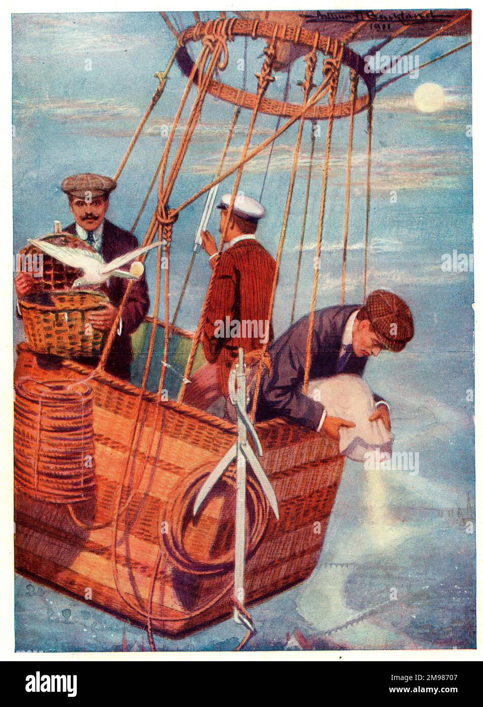 Drei Männer im Ballon - Eine Bootstour in den Wolken. Ein Mann ...