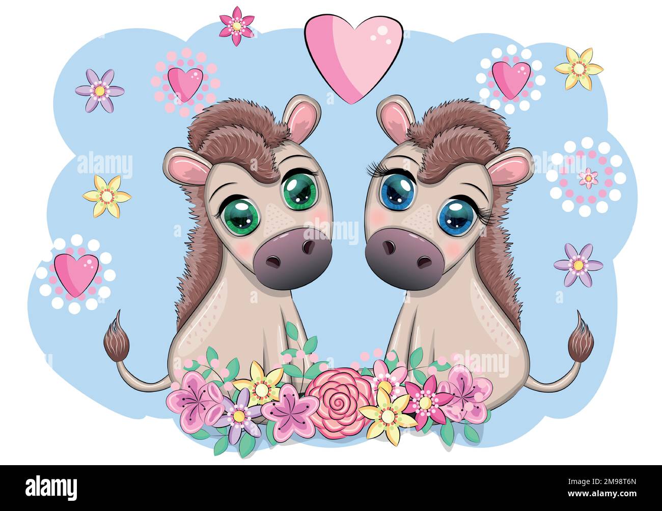 Babyparty mit süßem Cartoon-Esel, Ponyjunge und Mädchen. Einladung zur ...