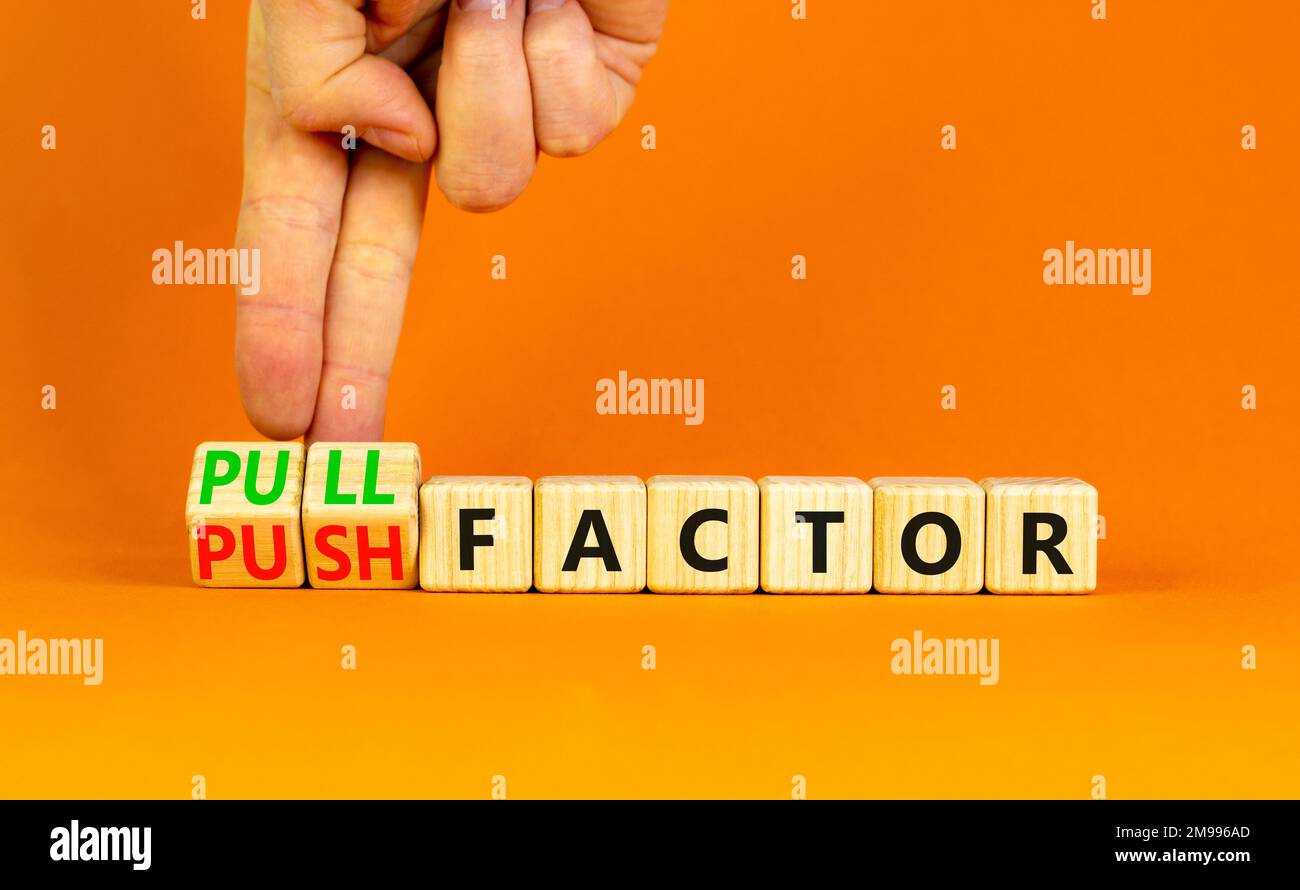 Symbol für Pull- oder Push-Faktor. Konzept Wort Pull-Faktor und Push ...