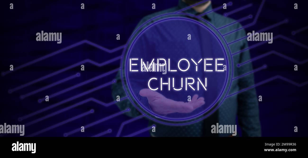 Schild mit der Angabe „Abwanderung von Mitarbeitern“, „Änderungsrate ...