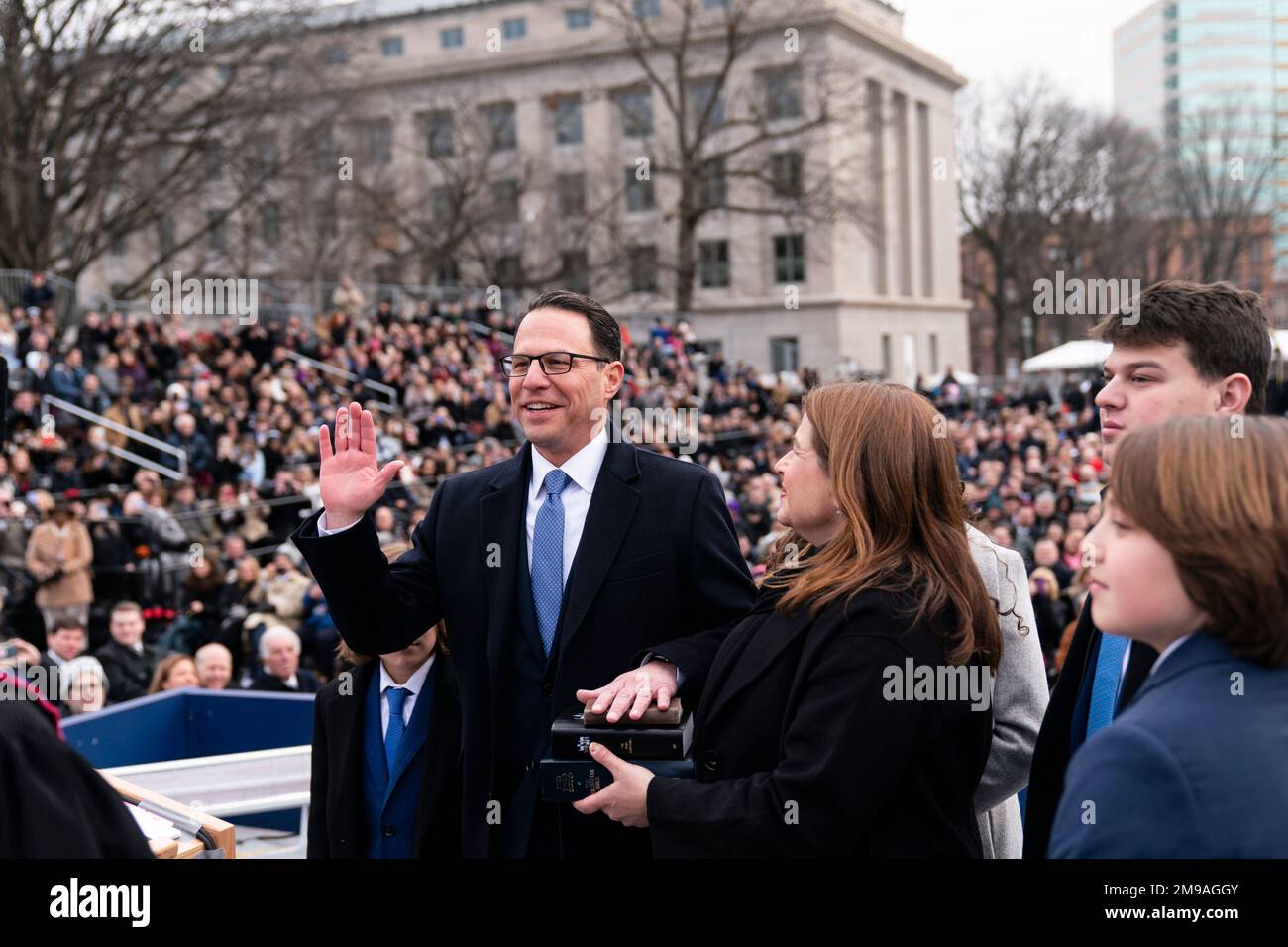 Josh Shapiro accompanied by his wife Lori Shapiro and children, takes ...