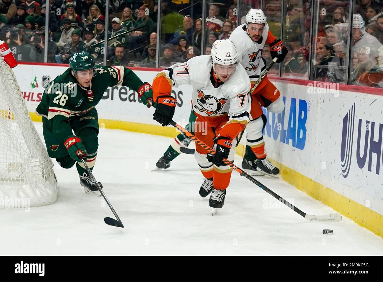 Anaheim Ducks right wing Frank Vatrano (77) skates past Minnesota Wild ...