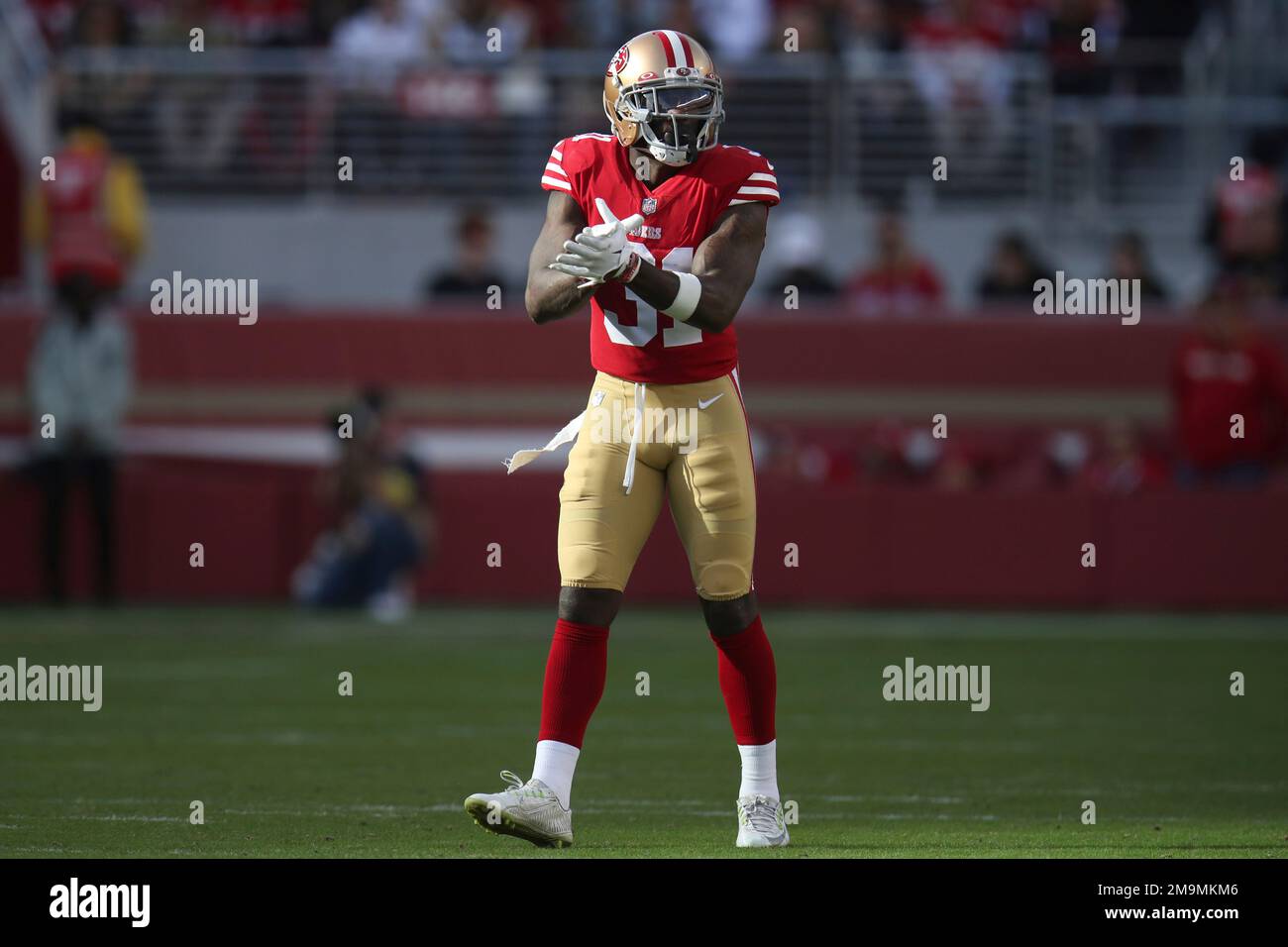 San Francisco 49ers safety Tashaun Gipson Sr. (31) signals during an ...