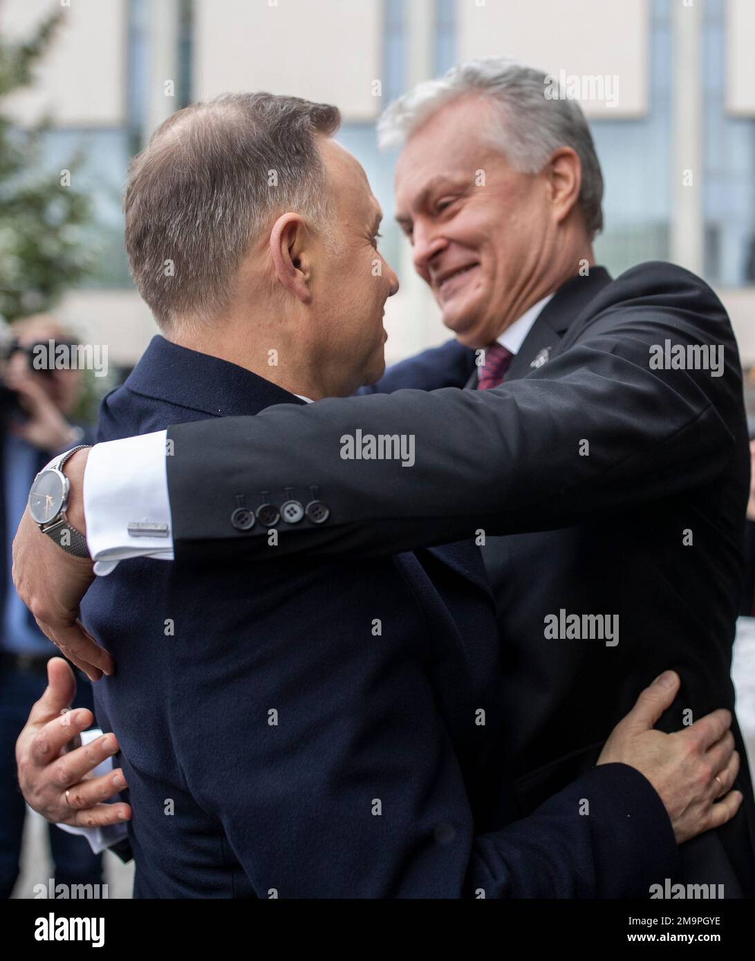 Lithuania's President Gitanas Nauseda, right, greets Poland's President ...