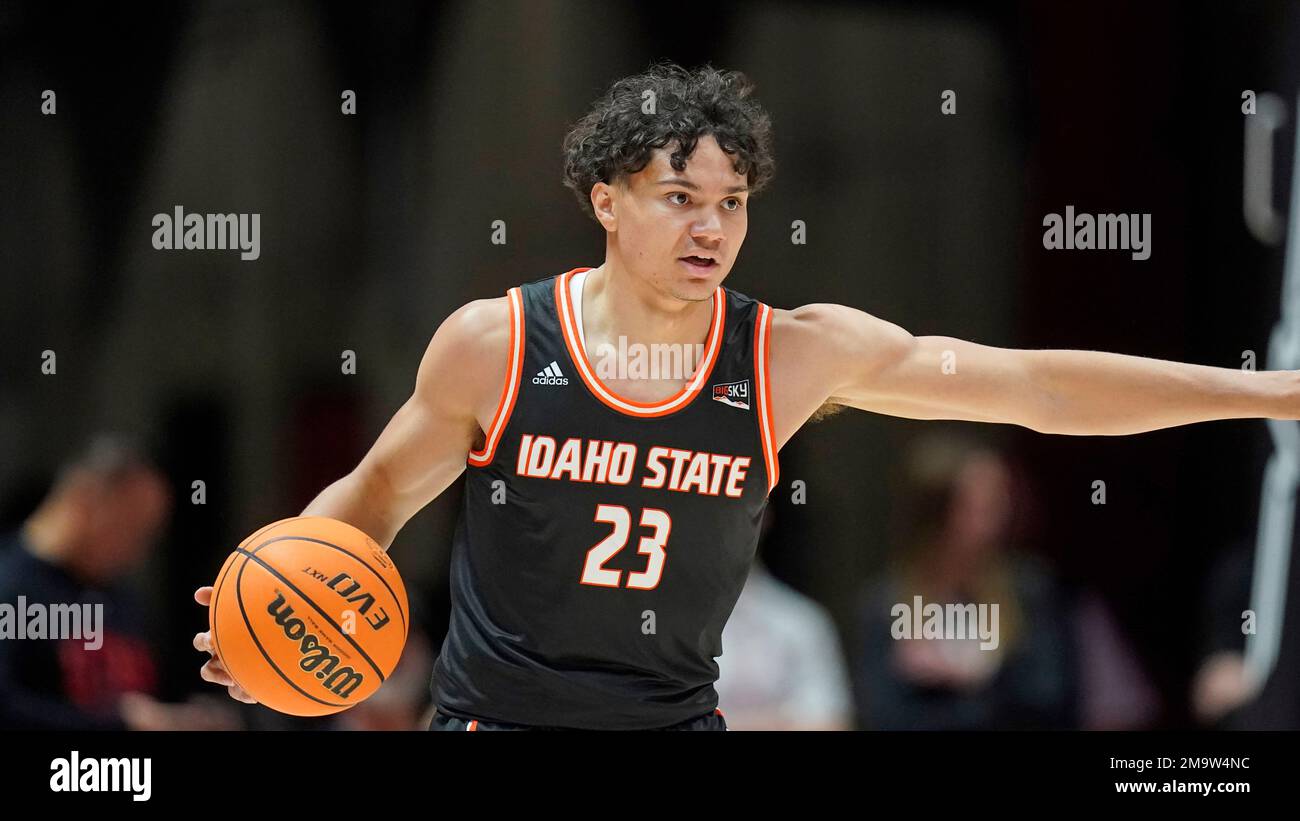 Idaho State guard Maleek Arington (23) brings the ball up court during ...