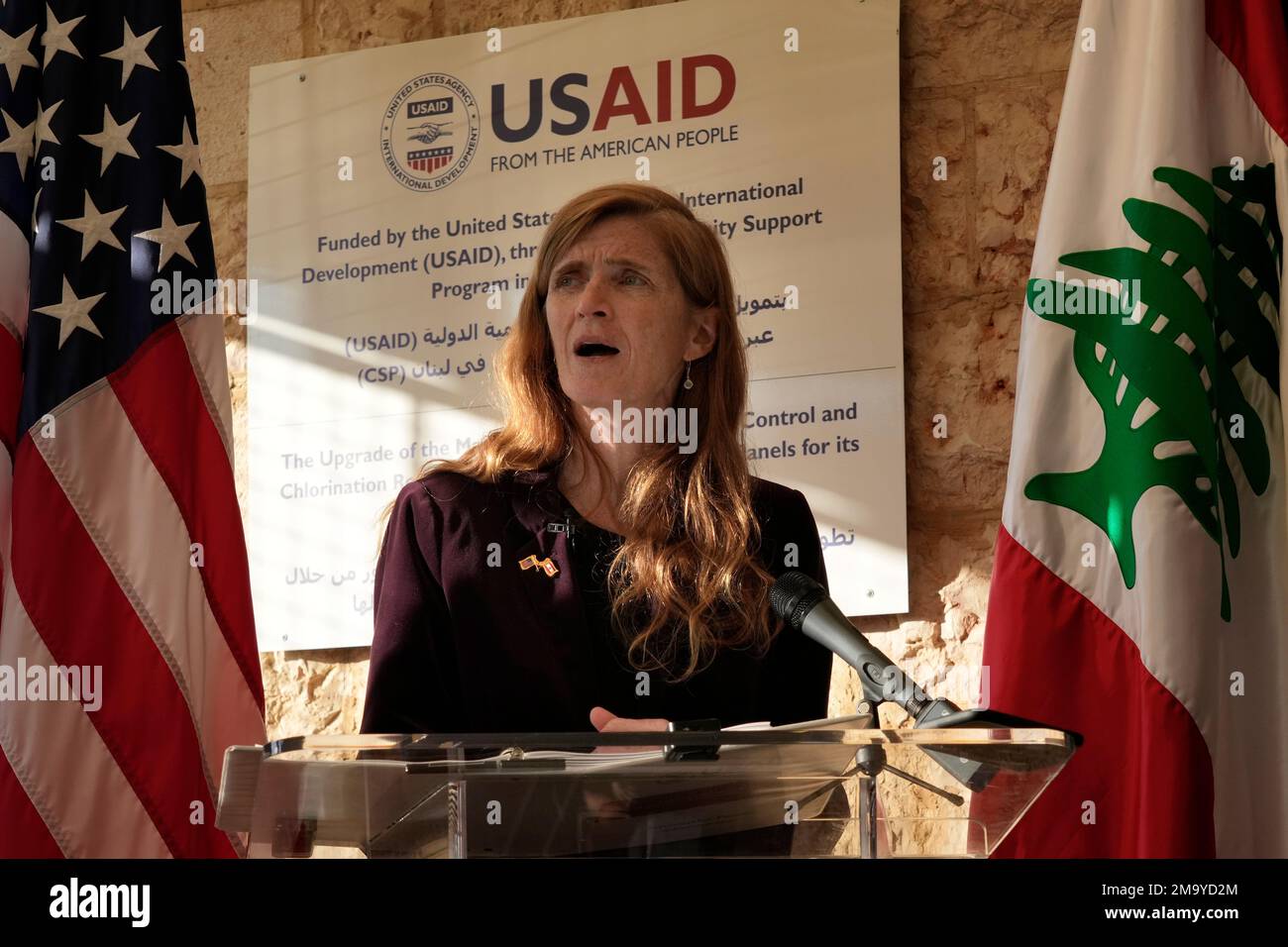 USAID chief Samantha Power speaks to journalists during her visit to ...