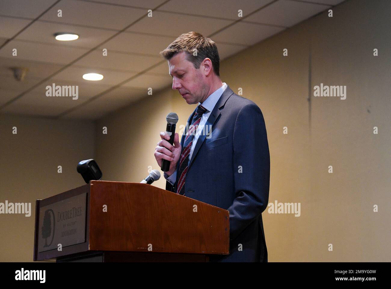 Josh Riley speaks to supporters gathered at his election party in ...