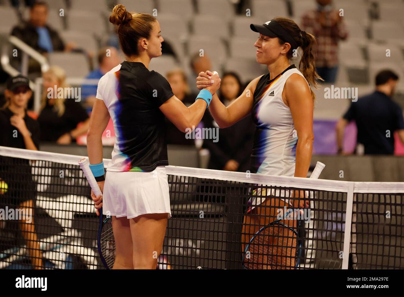 Maria Sakkari, left, of Greece, and Jessica Pegula, right, meet at the ... Maria Sakkari, left, of Greece, and Jessica Pegula, right, meet at the ...