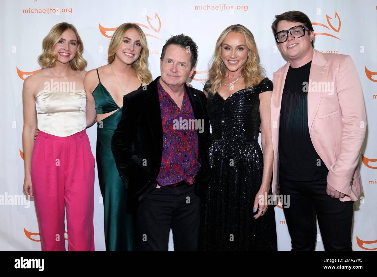 Schuyler Fox, from left, Aquinnah Fox, Michael J. Fox, Tracy Pollan and ...