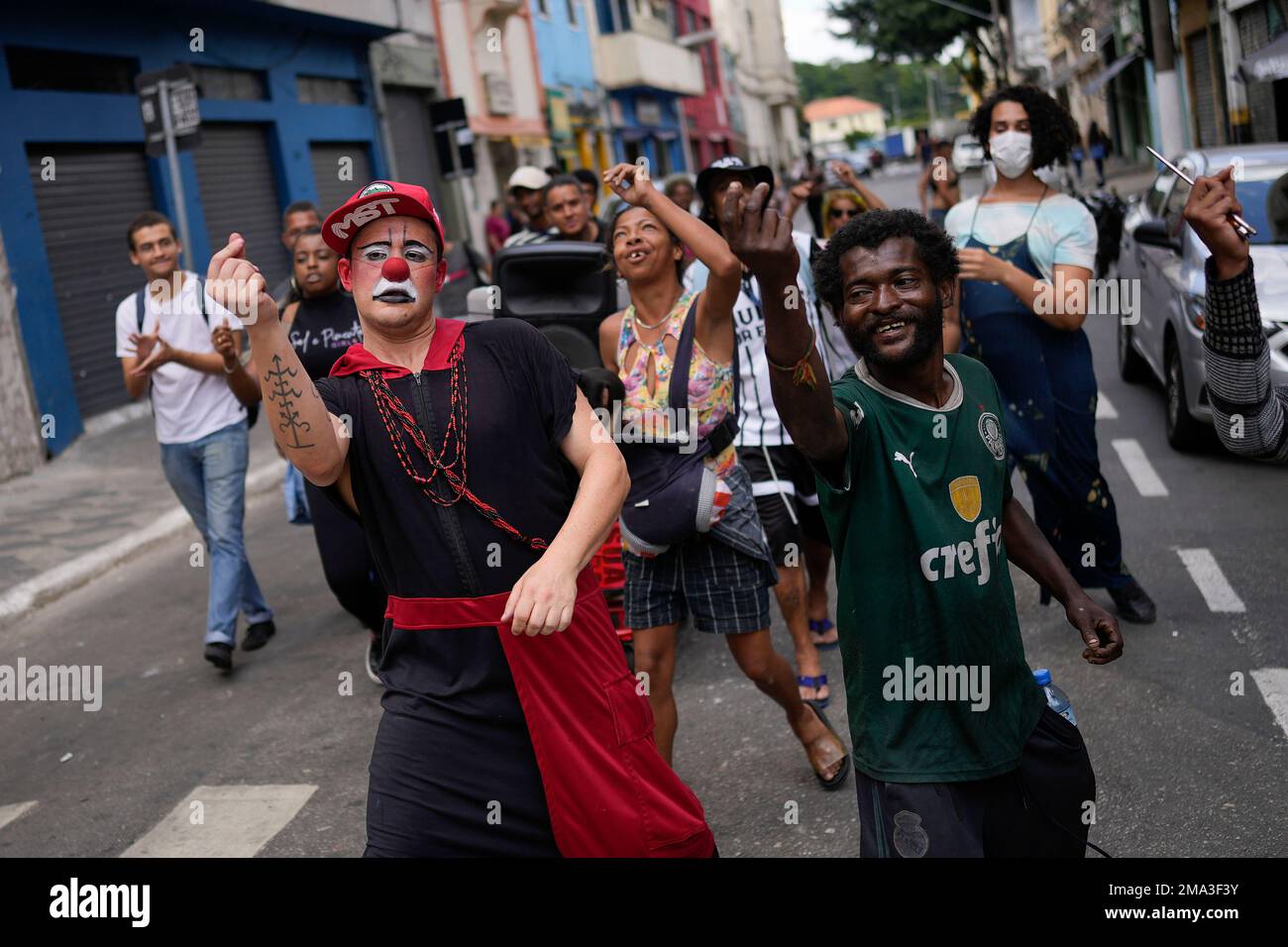 Flavio Falcone, left, known as the clown doctor of "Cracolandia" or ...