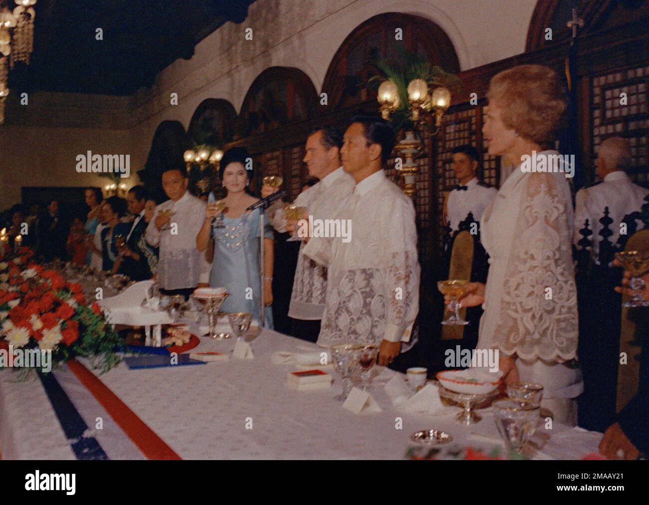 President Richard Nixon, center, wearing a barong, the traditional ...