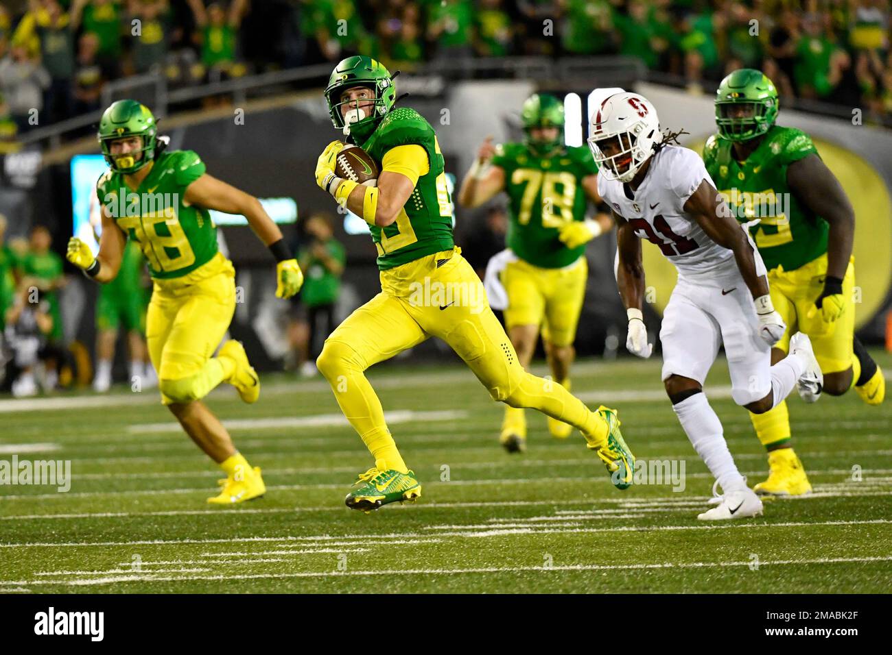 Oregon wide receiver Chase Cota (23) looks up at the scoreboard video ...
