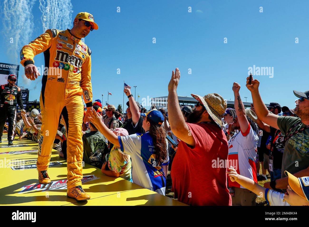 Kyle Busch greets fans before a NASCAR Cup Series auto race Sunday, Oct ...