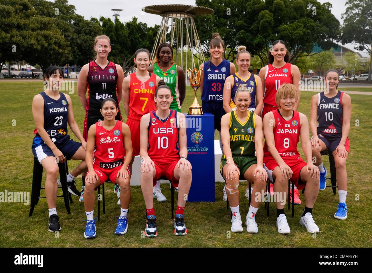 Team captains pose for a group photo ahead of the women's Basketball ...