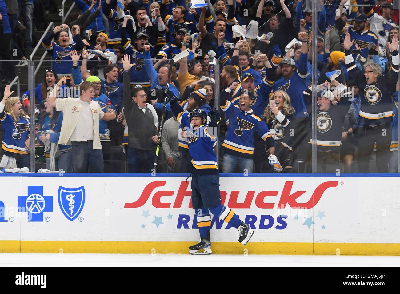 FILE - St. Louis Blues' Jordan Kyrou (25) celebrates after scoring a ...