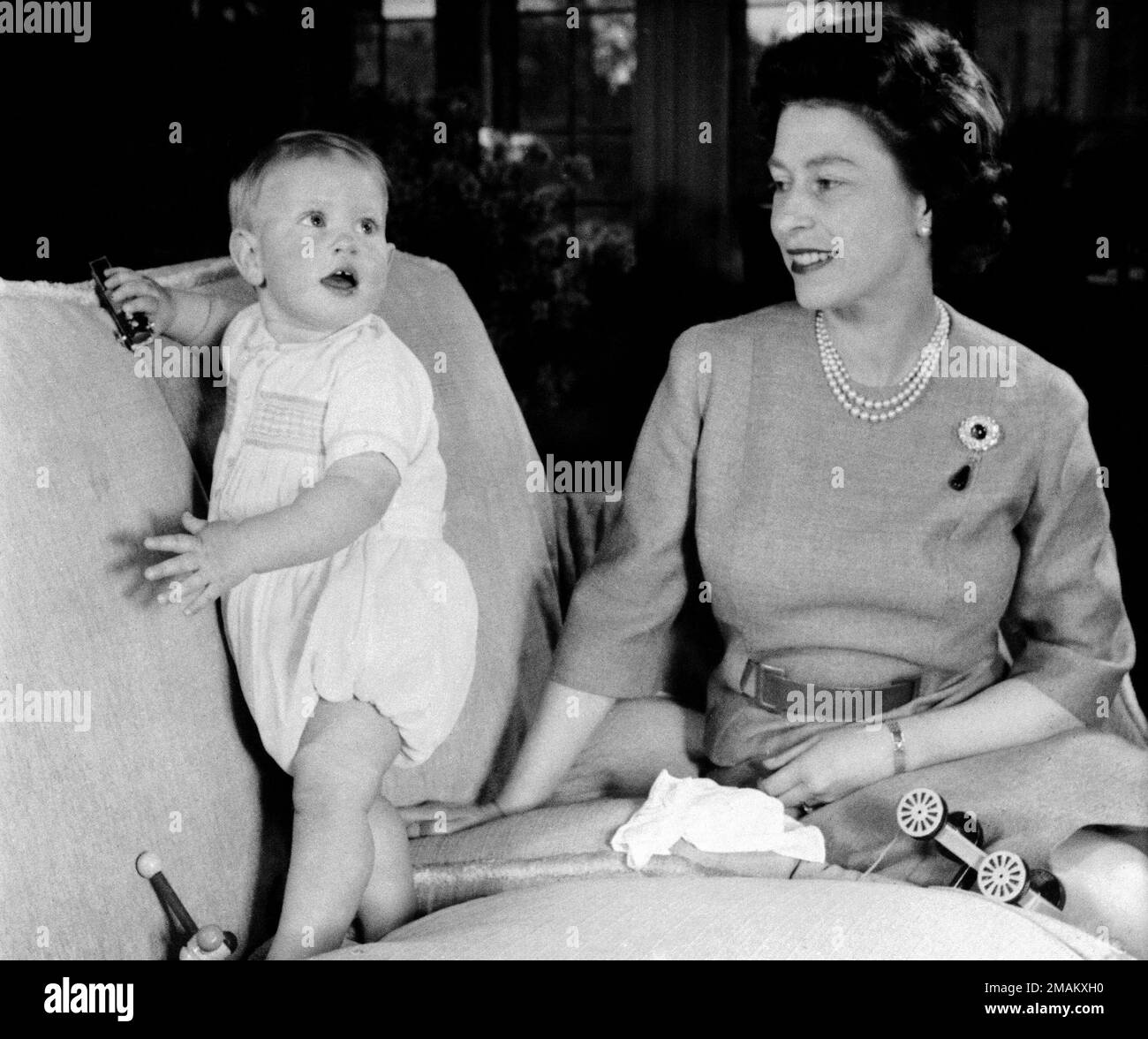 FILE - In this June 11, 1955 file photo, Britain's Queen Elizabeth II is photographed with her ...
