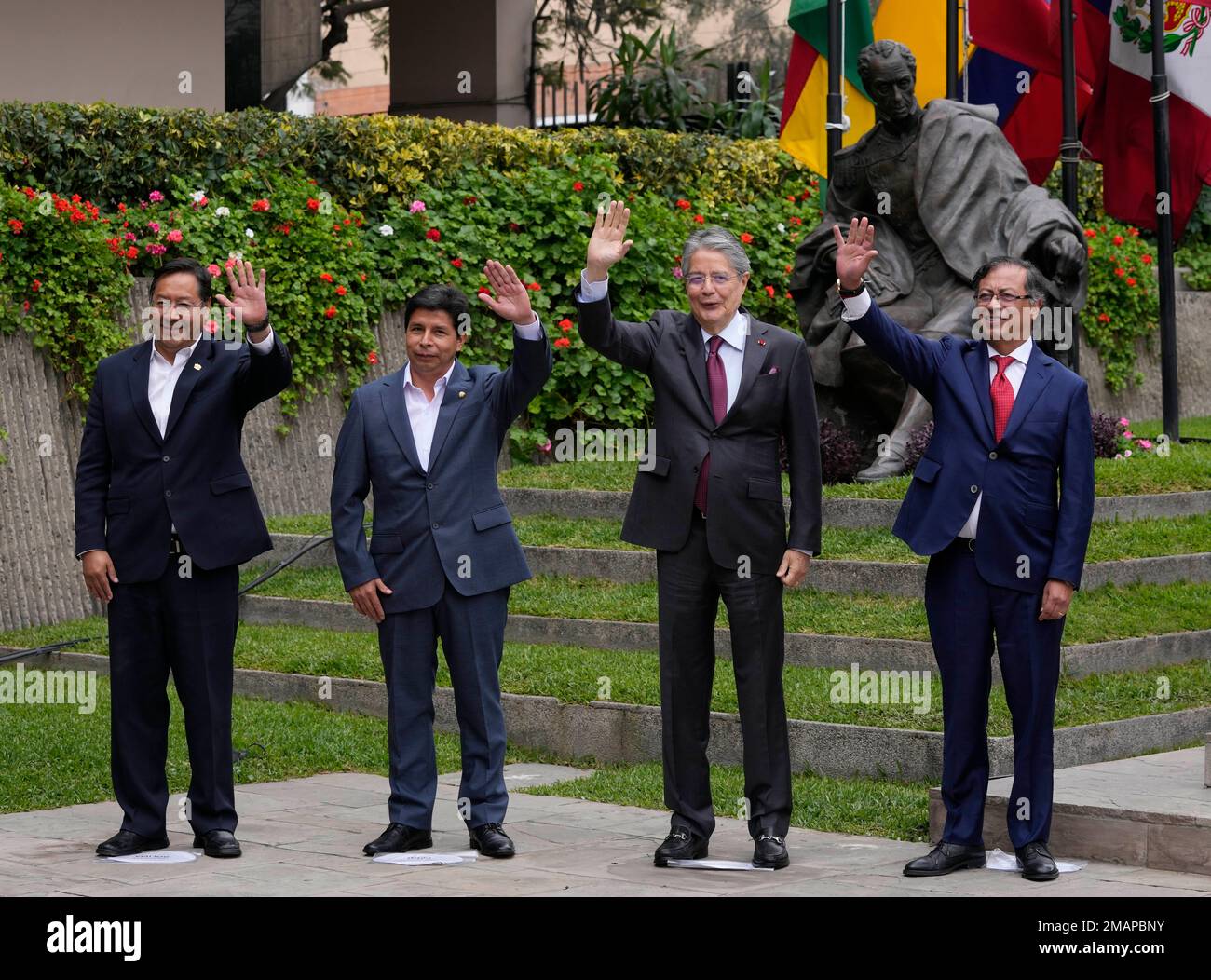 Presidents, from left, Bolivia's Luis Arce, Peru's Pedro Castillo ...