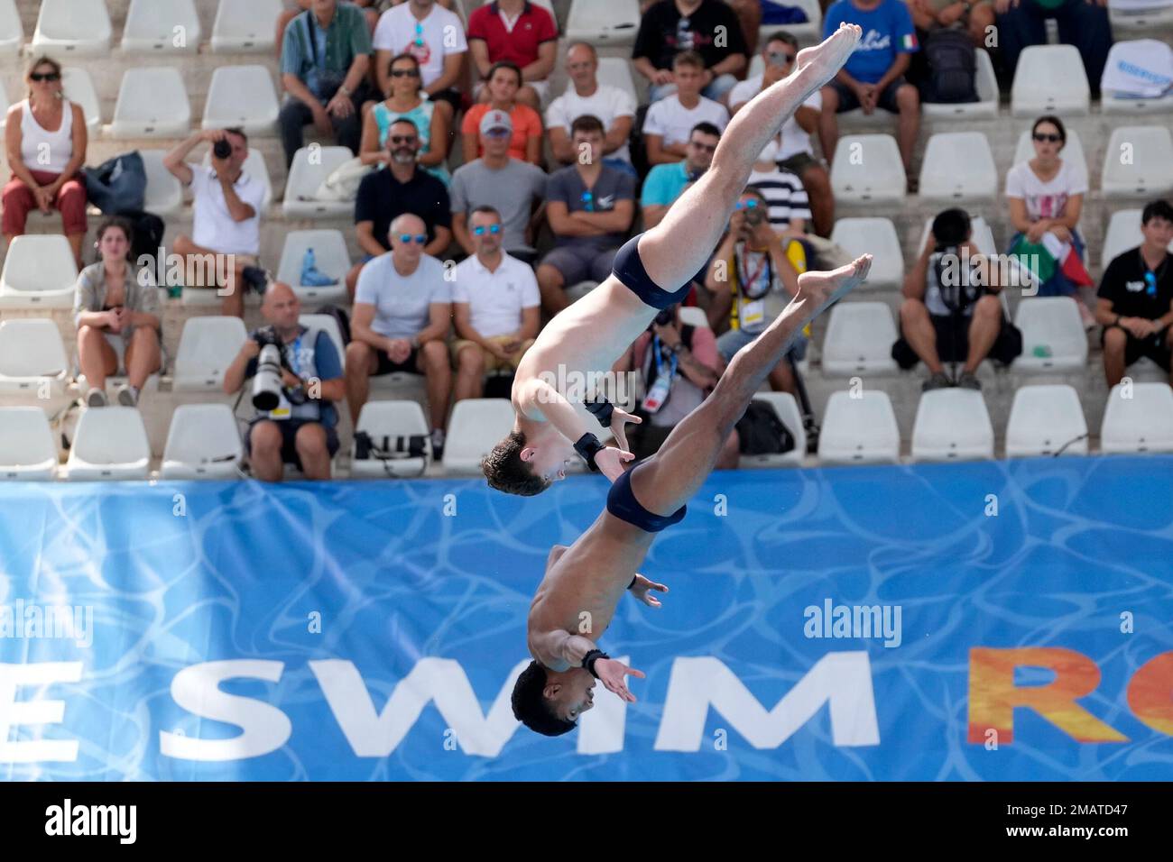 Ben Cutmore and Kyle Kothari of Britain compete during diving Men's ...