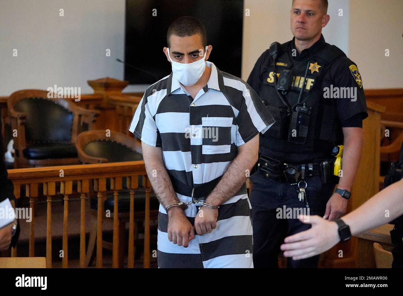 Hadi Matar, 24, center, arrives for an arraignment in the Chautauqua ...