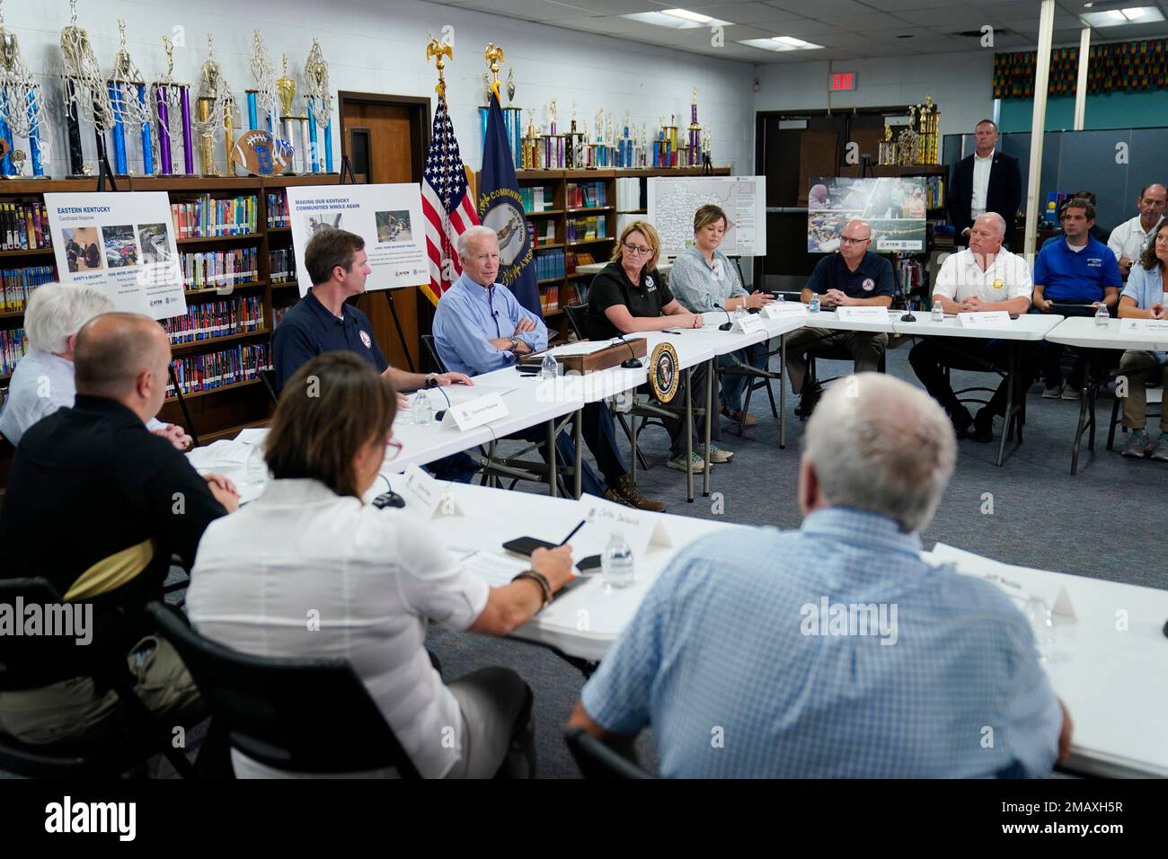 President Joe Biden participates in a briefing at Marie Roberts ...