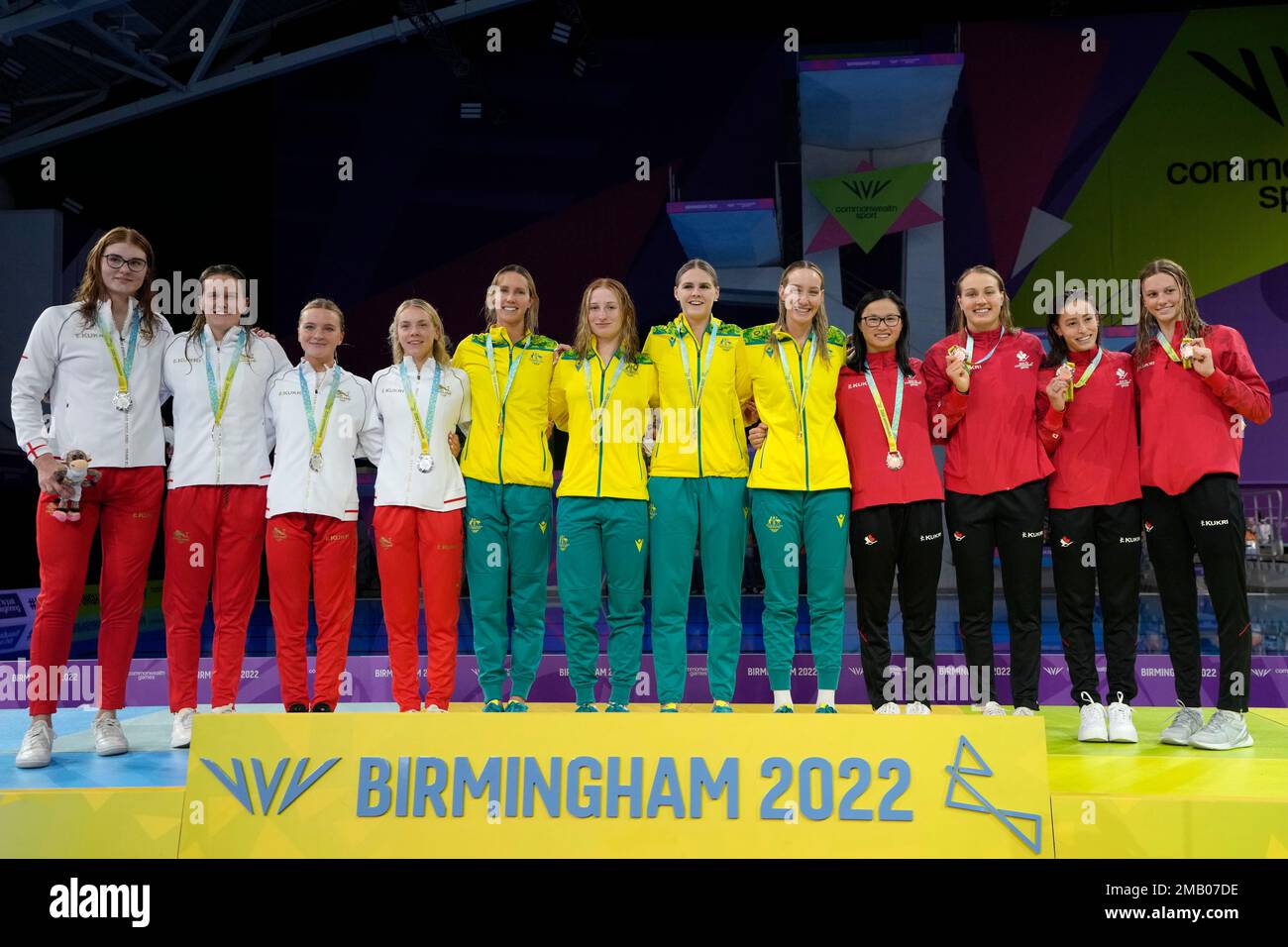 Silver medalists team England, gold medalists team Australia and bronze medalists team Canada ...