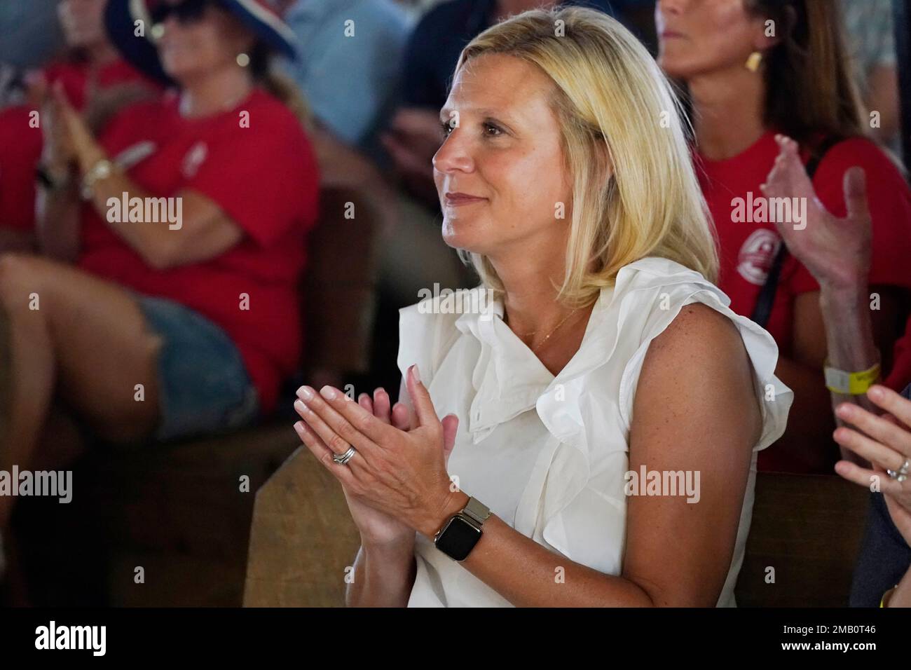 Mississippi First Lady Elee Reeves applauds as her husband, Republican ...