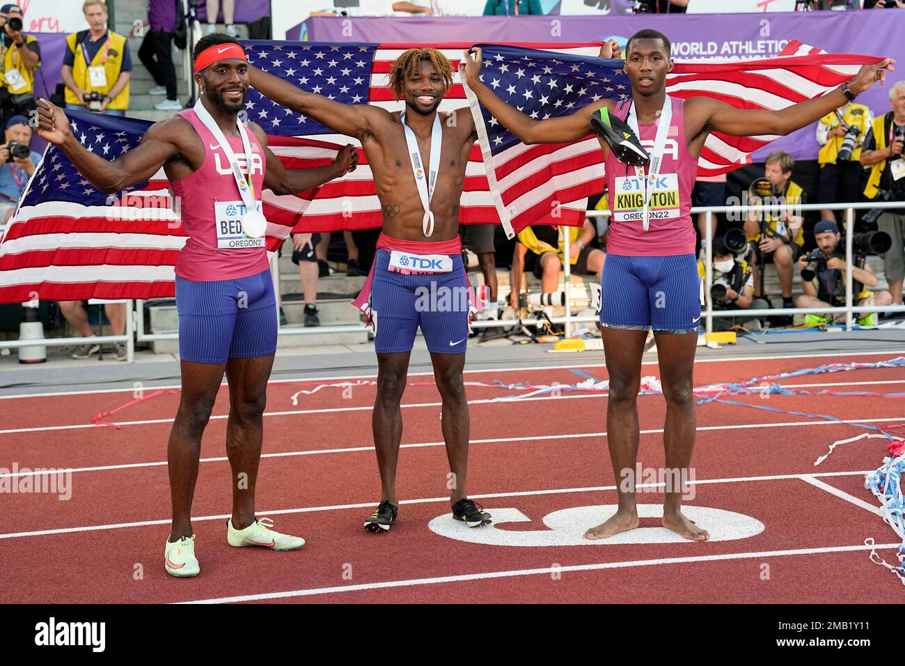 Gold medalist Noah Lyles, of the United States, silver medalist Kenneth ...