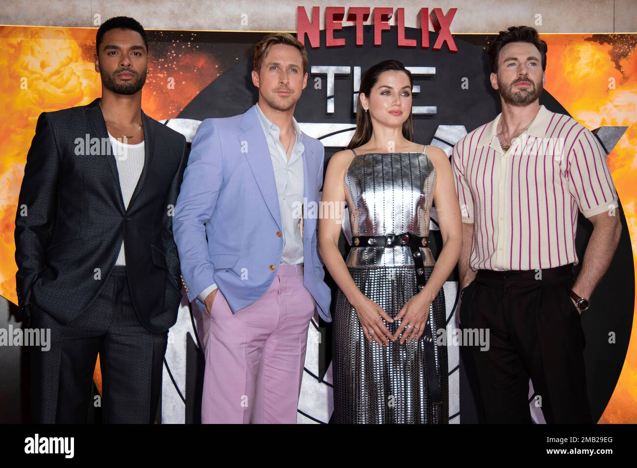 Rege-Jean Page, from left, Ryan Gosling, Ana de Armas and Chris Evans ...