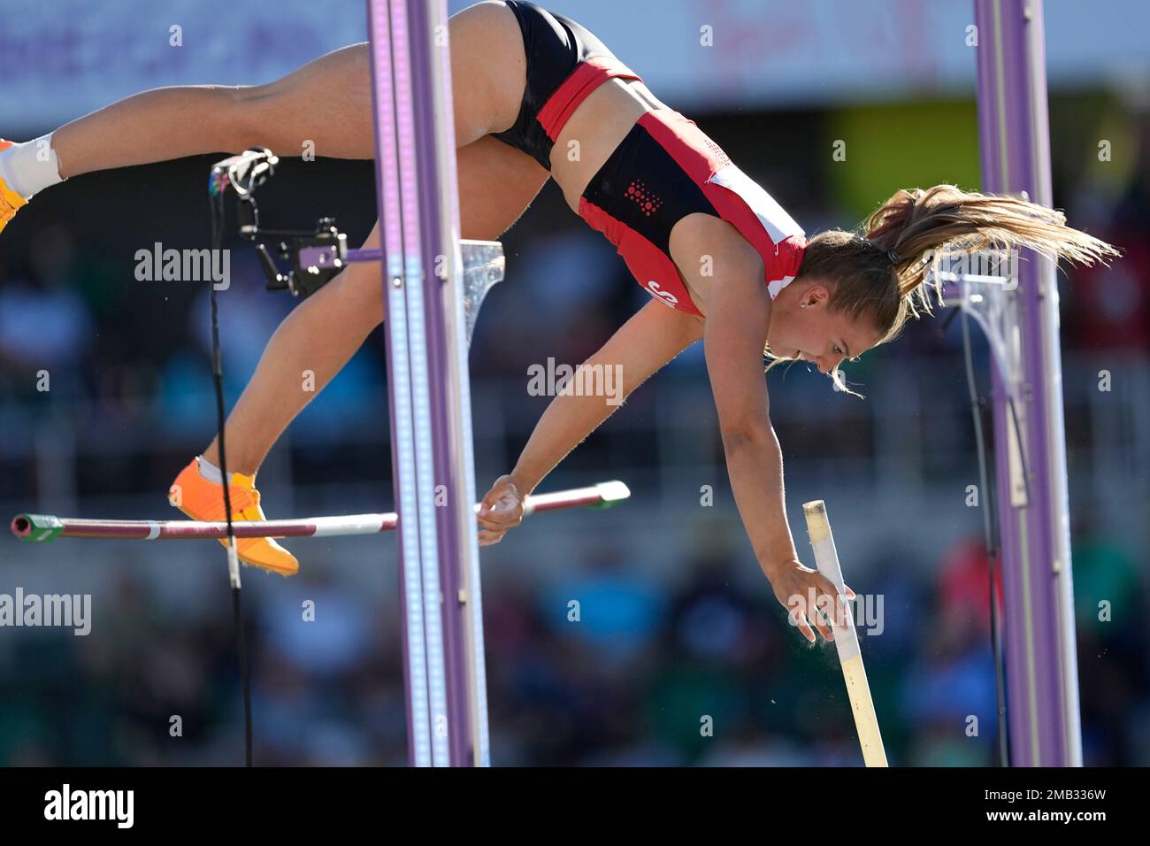 Angelica Moser, of Switzerland, competes in the pole vault at the World ...