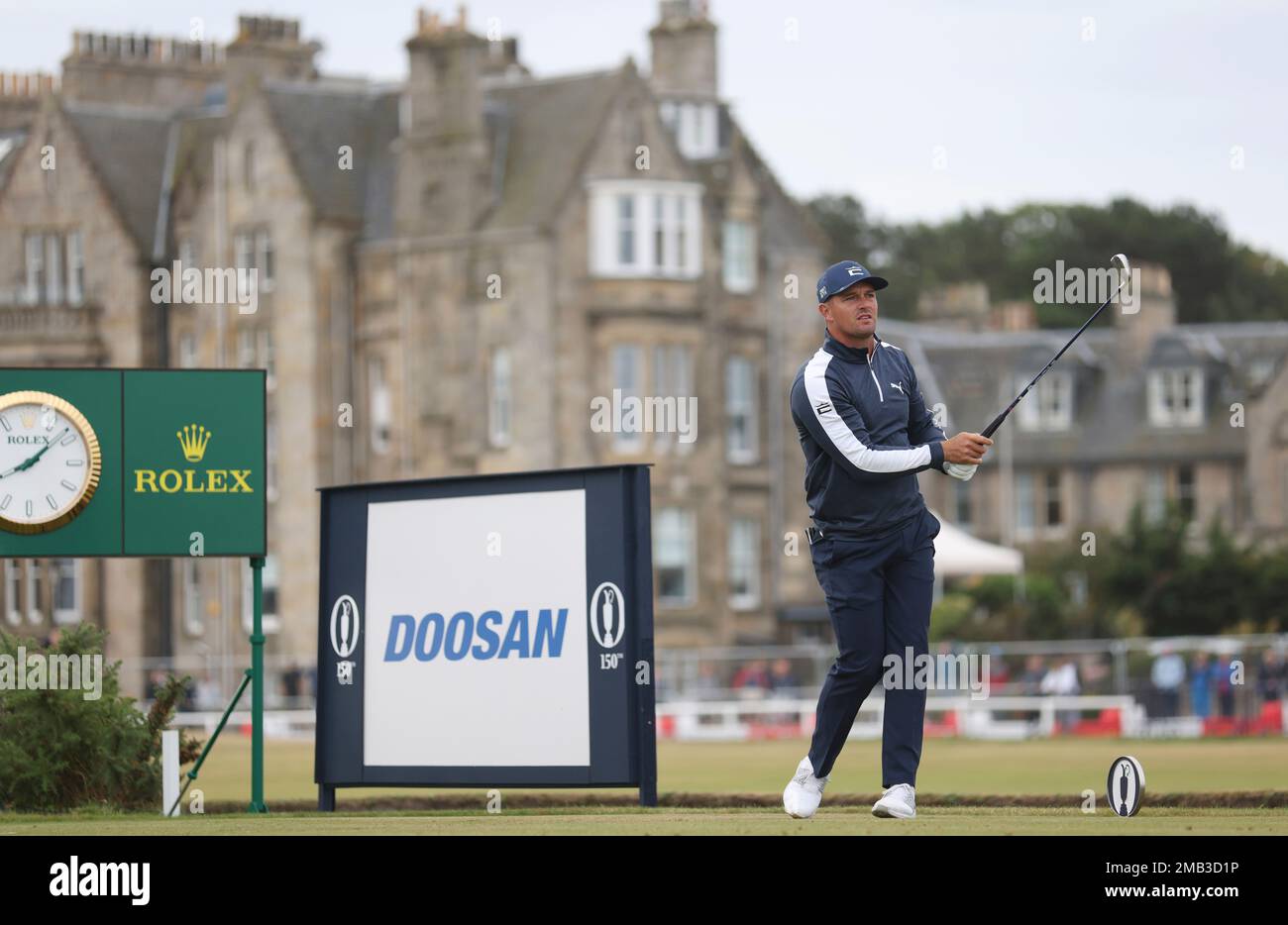 Bryson DeChambeau of the US watches his shot from the 2nd tee during ...