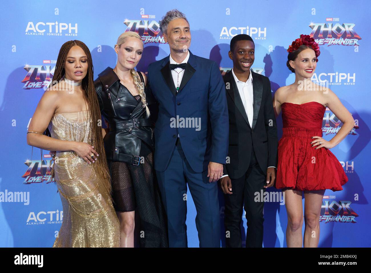 Tessa Thompson, from left, Pom Klementieff, director Taika Waititi ...