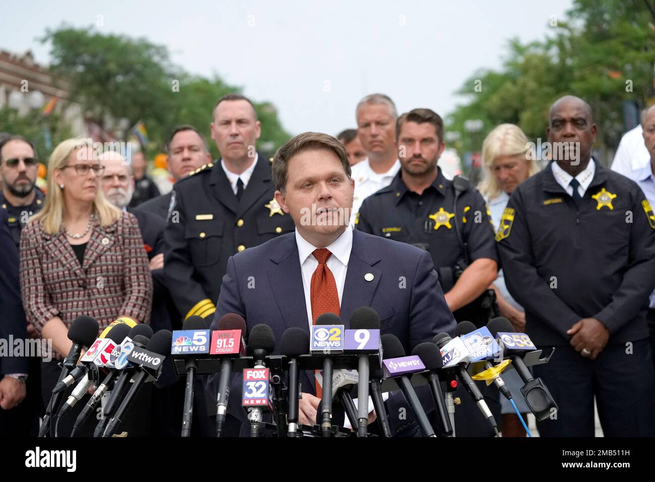 Lake County, Ill., State's Attorney Eric Rinehart listens to a question ...