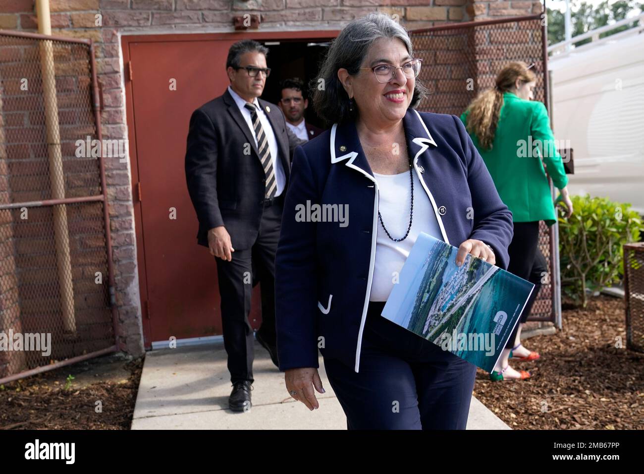 Miami-Dade County Mayor Daniella Levine Cava leaves a presentation ...