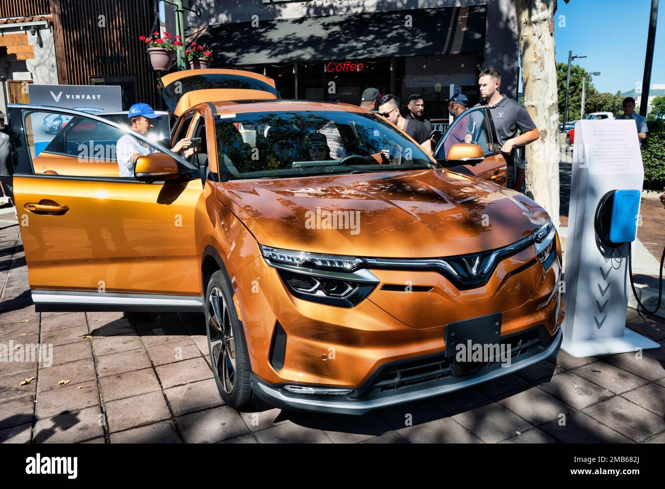 Potential customers, get a first look at the VinFast VF8 electric SUV at the VinFast California ...