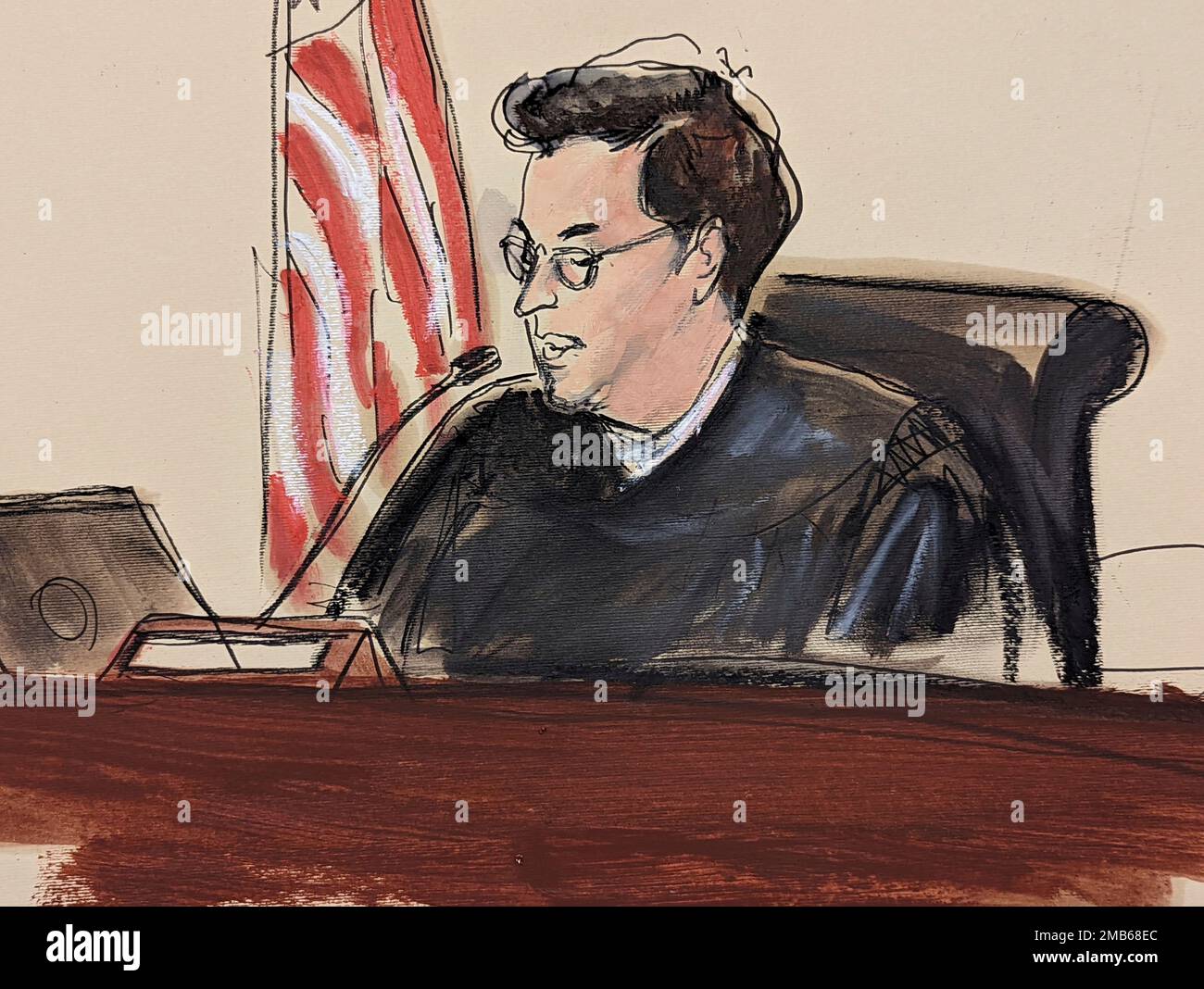In this courtroom sketch, U.S. District Judge Alison J. Nathan makes ...