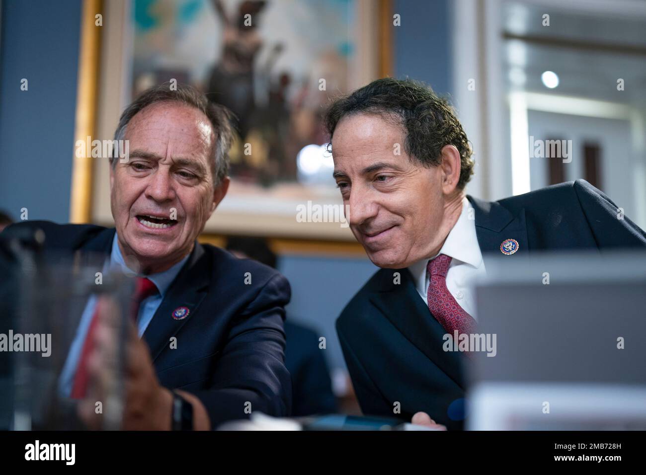 Rep. Ed Perlmutter, D-Colo., left, and Rep. Jamie Raskin, D-Md., confer ...