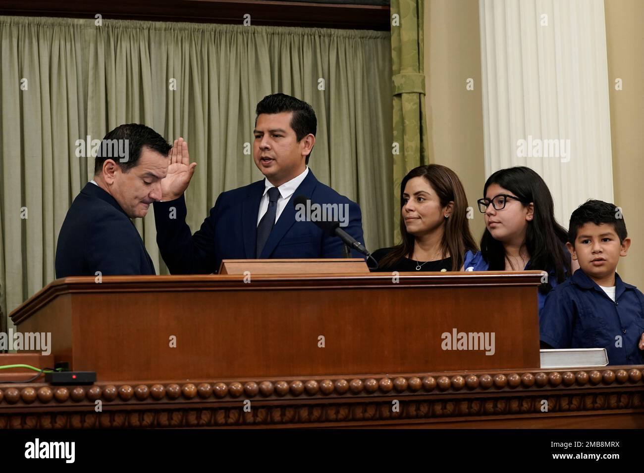 David Alvarez, second from left, is sworn into the California Assembly ...