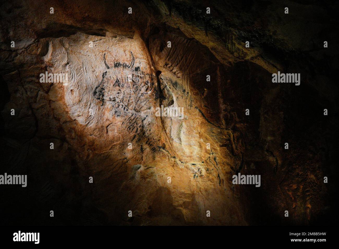 Reproductions of cave drawings are pictured in a replica of the Cosquer ...