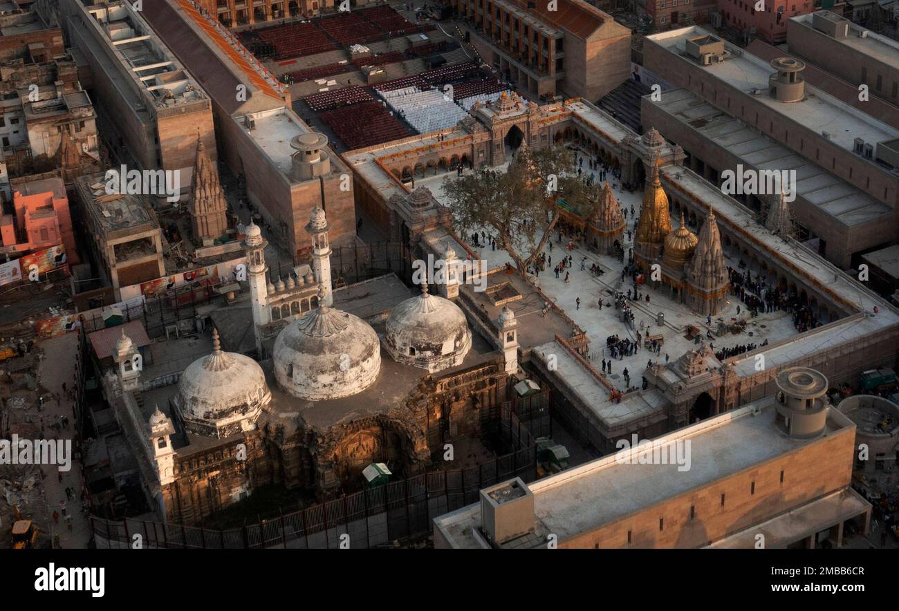 FILE- An Aerial view shows Gyanvapi mosque, left, and Kashiviswanath ...