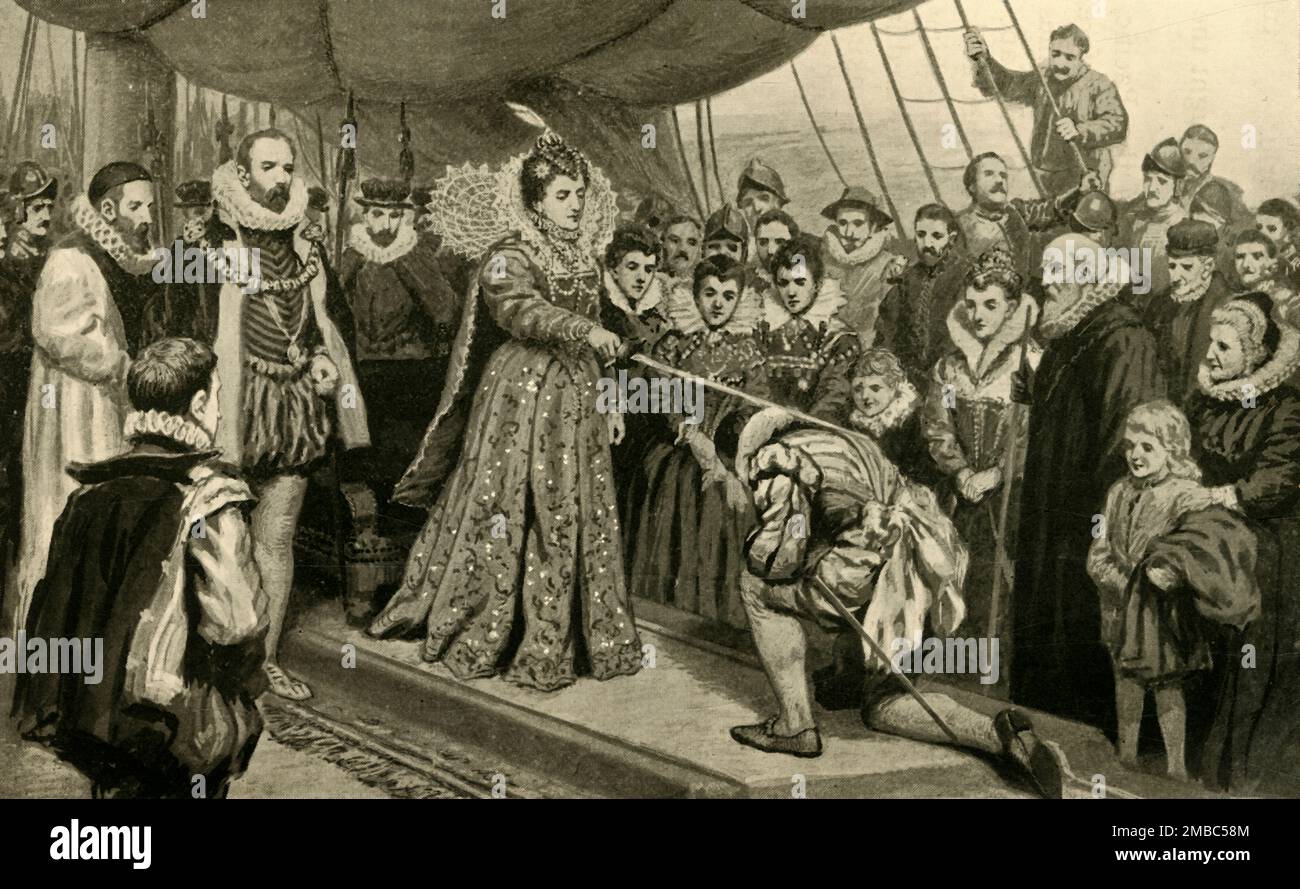 "Königin Elizabeth Knighting Sir Francis Drake" (1902). Elizabeth I ...