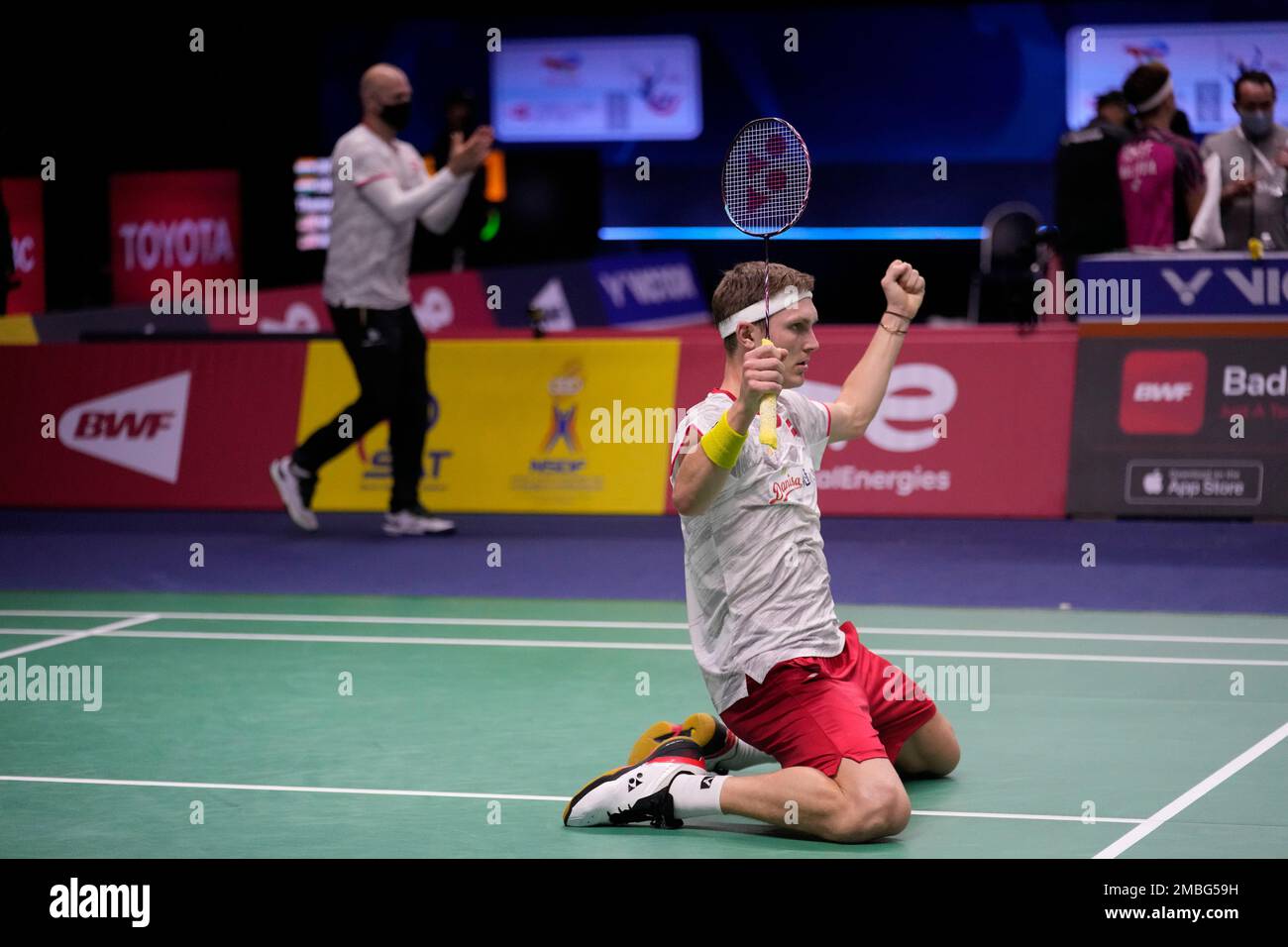Denmark's Viktor Axelsen reacts after defeating South Korea's Heo Kwang ...