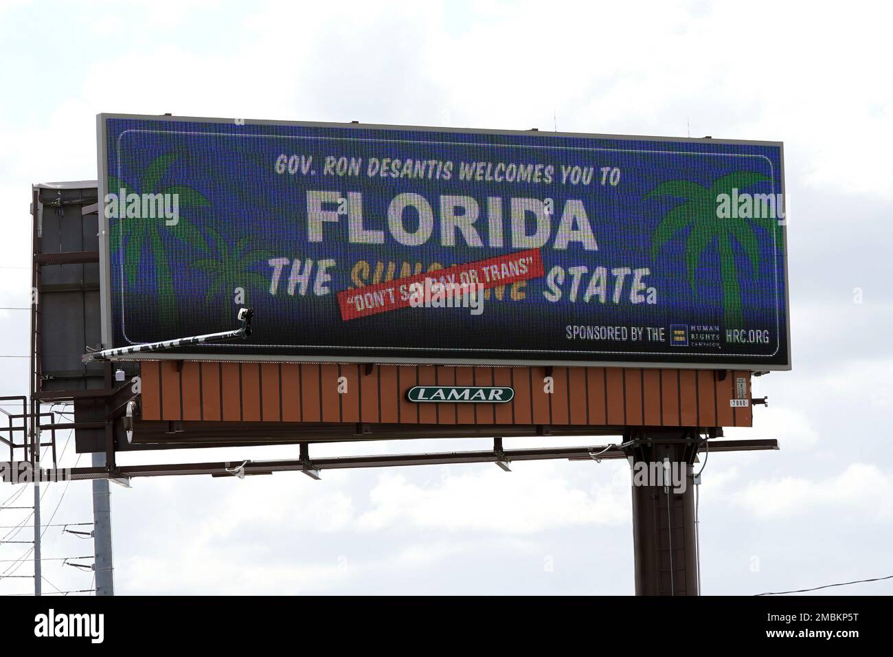 A new billboard welcoming visitors to "Florida: The Sunshine 'Don't Say ...