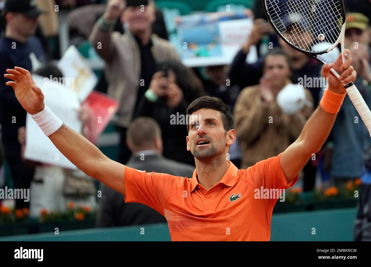 Novak Djokovic of Serbia celebrates at the end of their quarter final ...